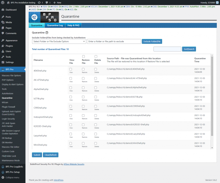 Topic: AutoRestore|Quarantine Guide | BulletProof Security Forum